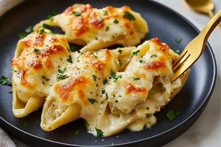 Garlic Parmesan Chicken Alfredo Stuffed Shells Recipe | Tessa Recipes