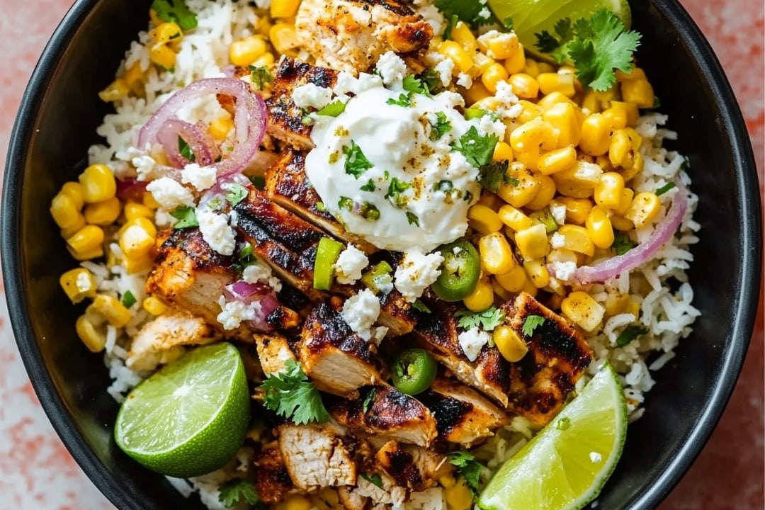 Street Corn Chicken Rice Bowls Recipe | Tessa Recipes