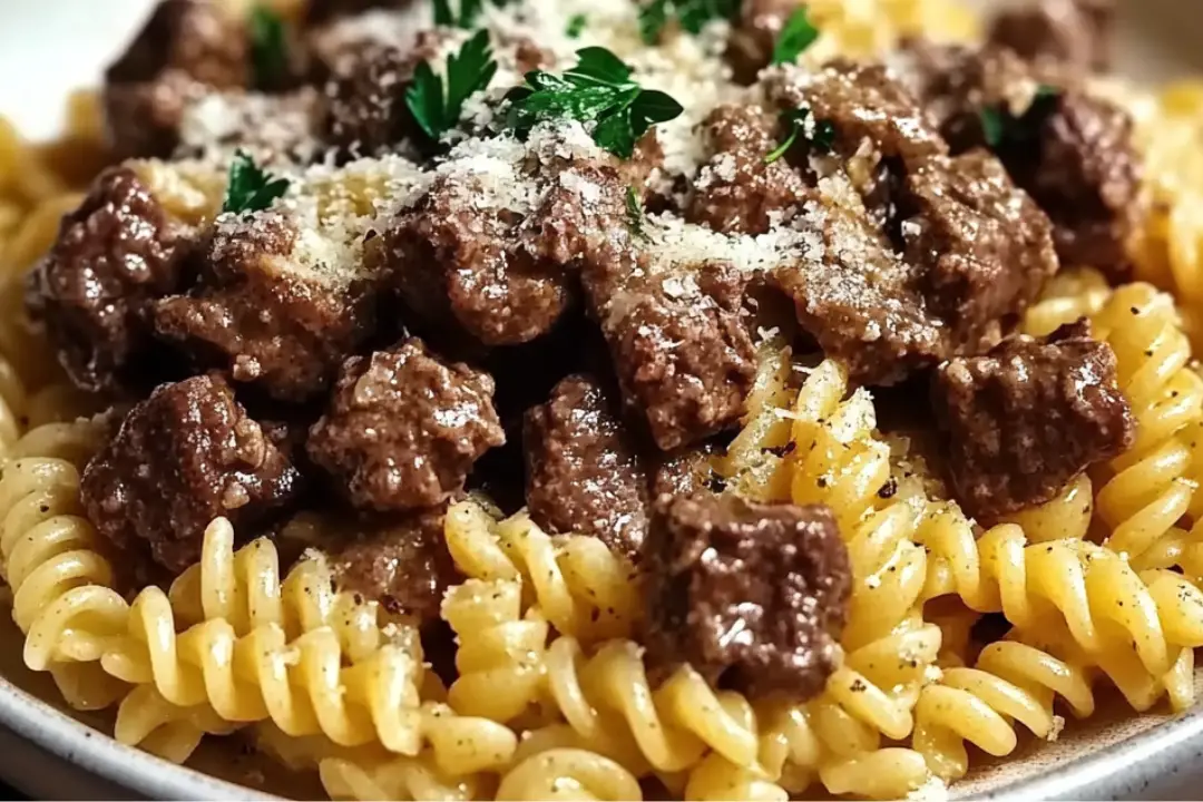 Beef and Rotini in Garlic Parmesan Sauce | Tessa Recipes