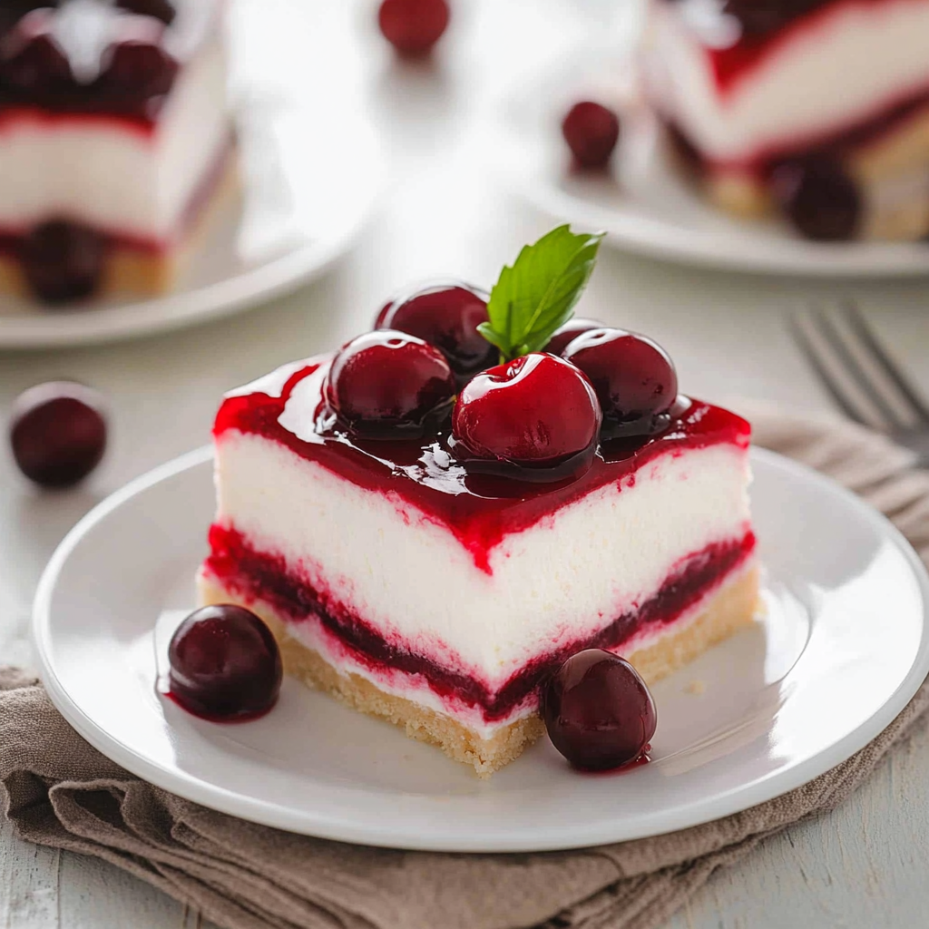 Layered Cherry Cheesecake Dessert | Tessa Recipes