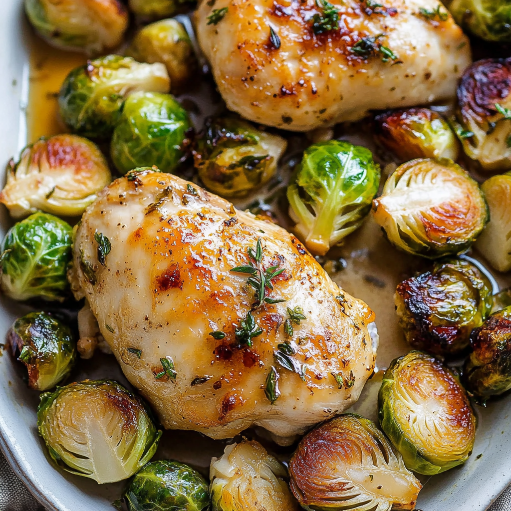 Garlic Dijon Chicken and Brussels Sprouts Recipe | Tessa Recipes