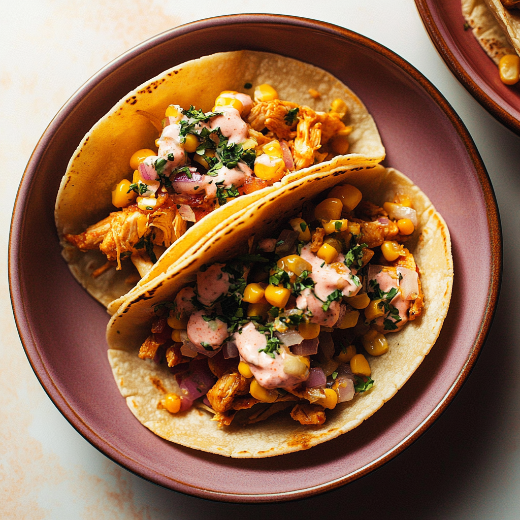 Red Chile Chicken Tacos with Creamy Corn | Tessa Recipes