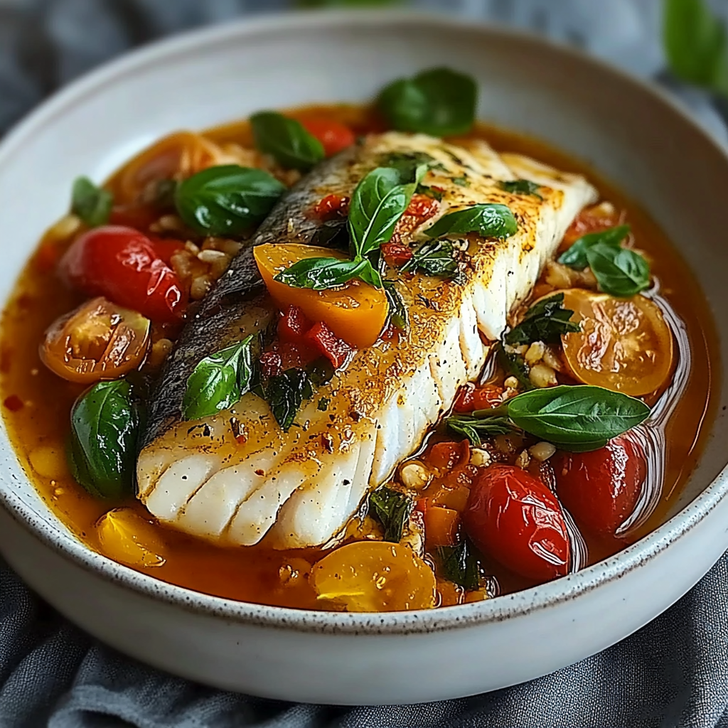 Tomato Poached Fish with Chili Oil and Herbs | Tessa Recipes